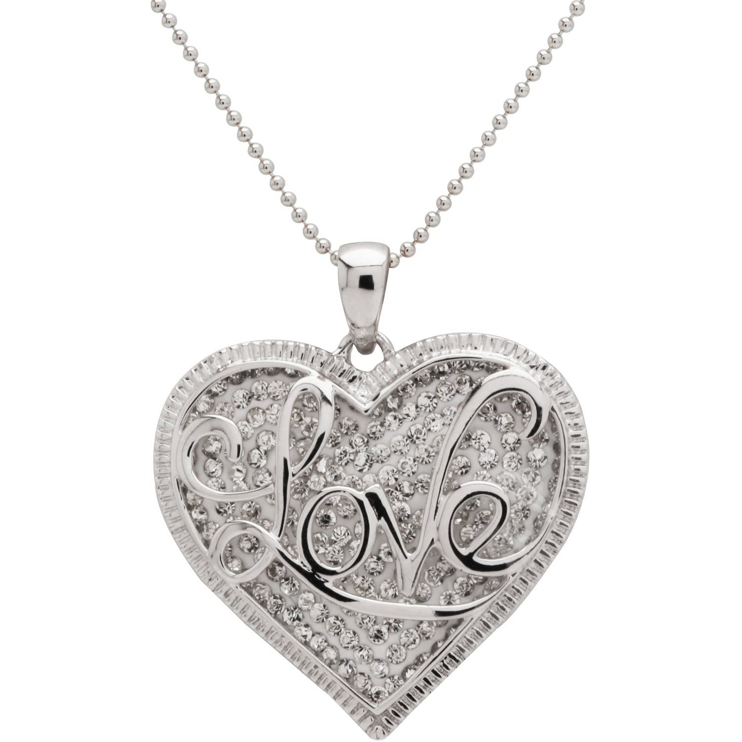 Crystal Heart with Love Sterling Silver Pendant, 18" - Walmart.com