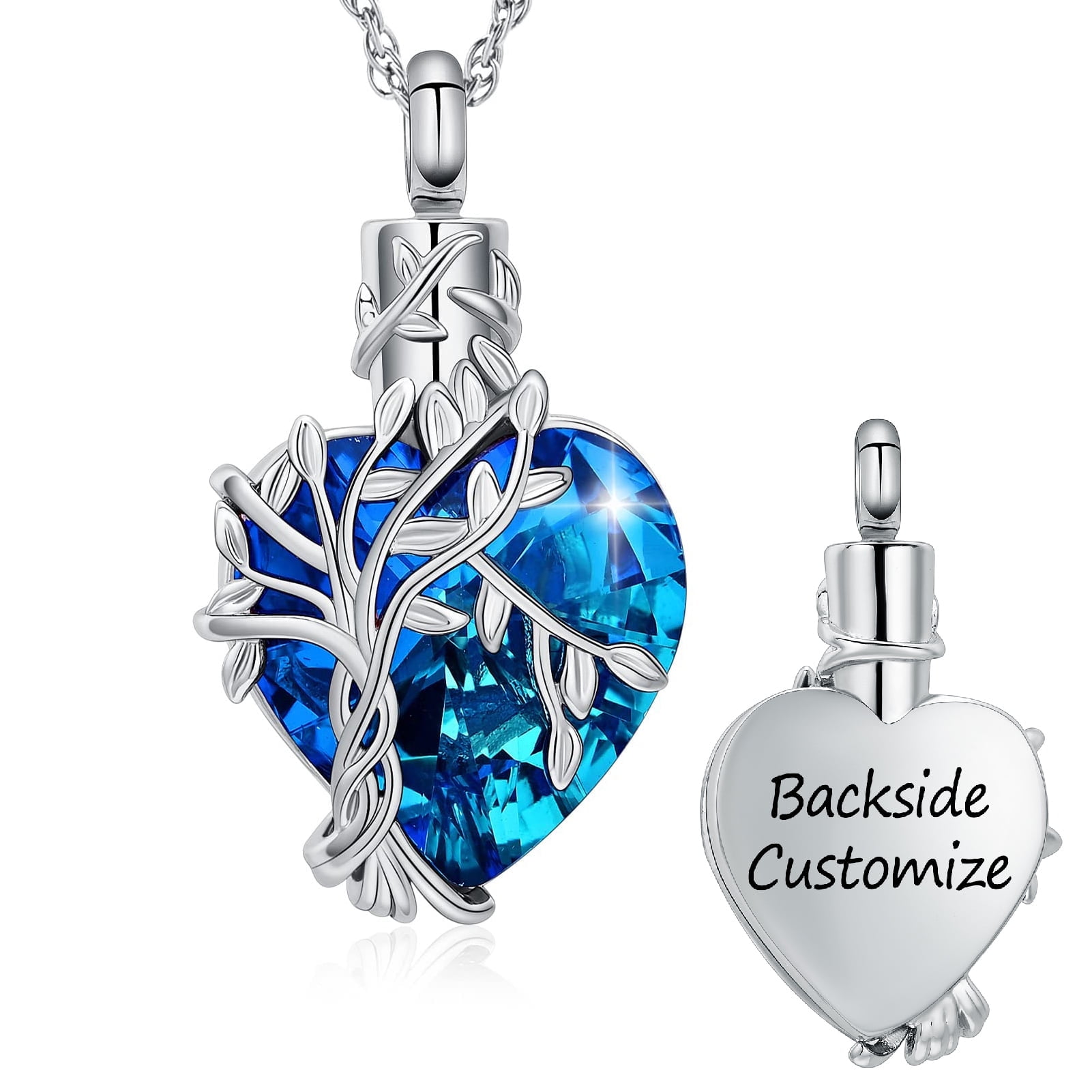 Crystal Heart with Tree of Life Cremation Ashes Jewellery Charm ...