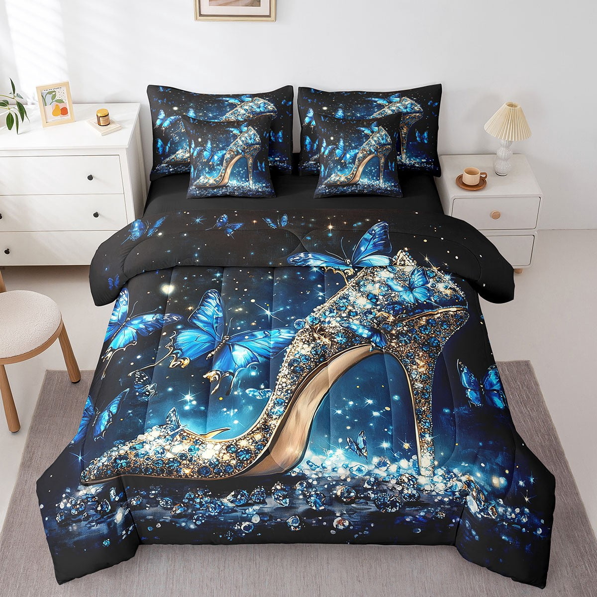 Crystal High-Heeled Shoes Bed in a Bag King Size Comforter Set 7 Pieces ...