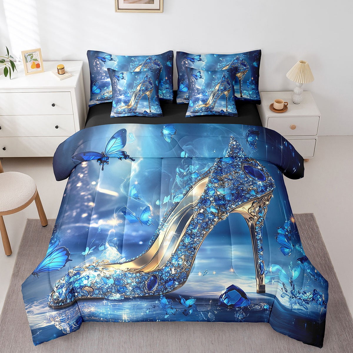 Crystal High-Heeled Shoes Bed in a Bag King Size Comforter Set 7 Pieces ...