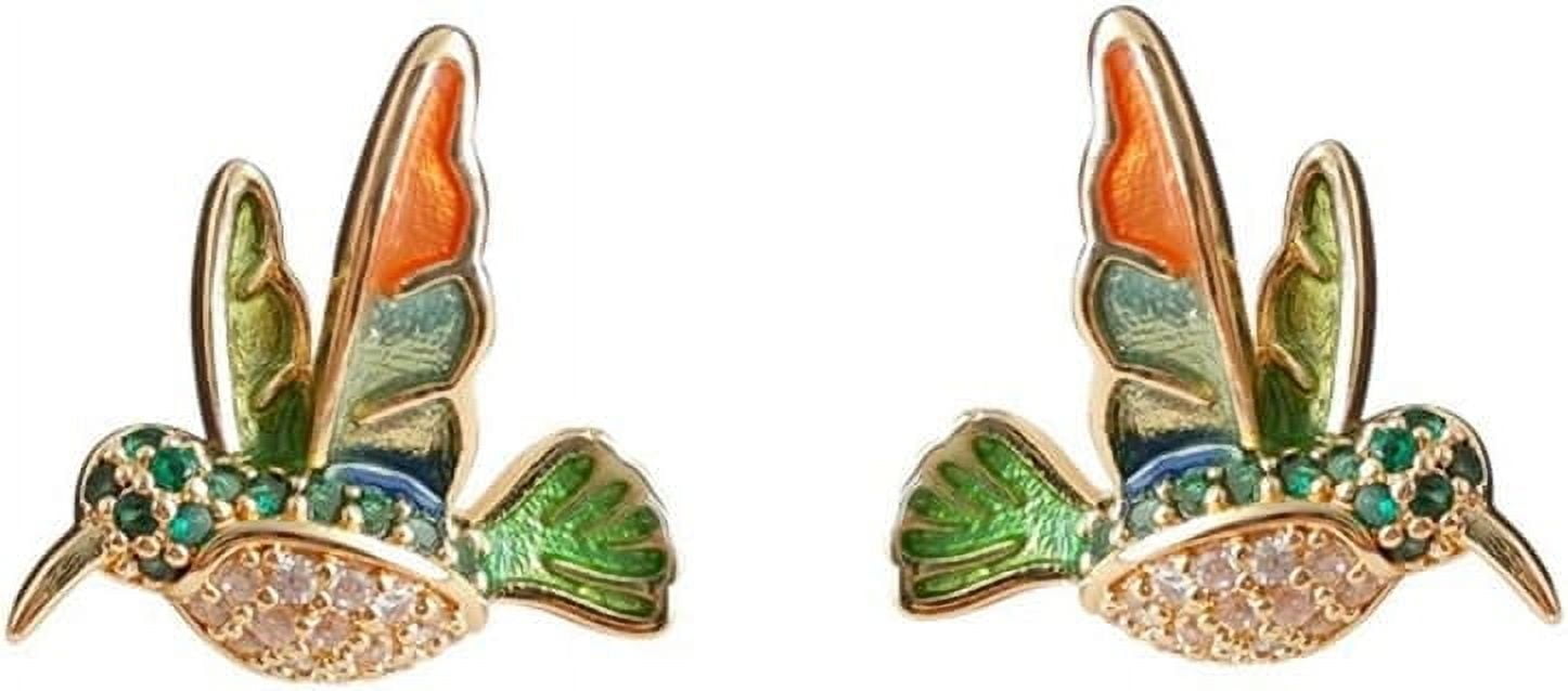 Crystal Hummingbird Earrings Stud Earrings Colorful Cute Animal Bird ...