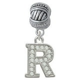 Crystal Initial - R - Beaded Border - Large Rope with Cross Beads Charm ...