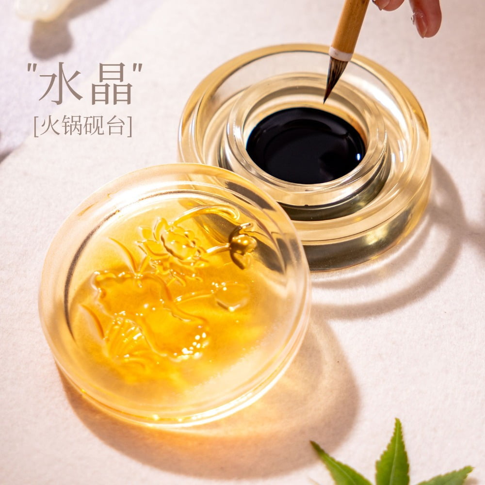 Crystal Ink Slab With Lid Glass Transparent Calligraphy Ornament ...