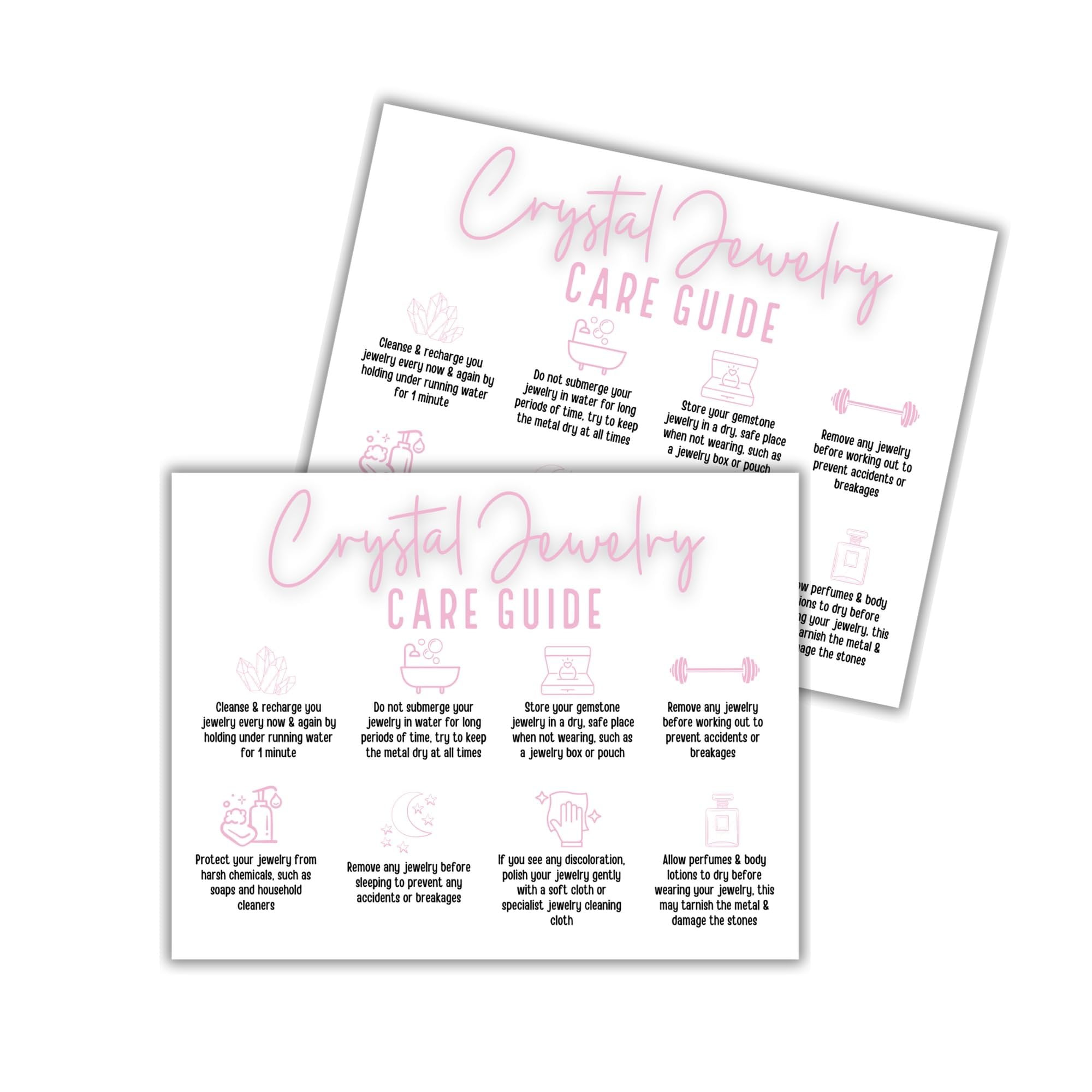 Crystal Jewelry Care Instruction Guide Card 30pk 4.25x5.5 Bracelet ...