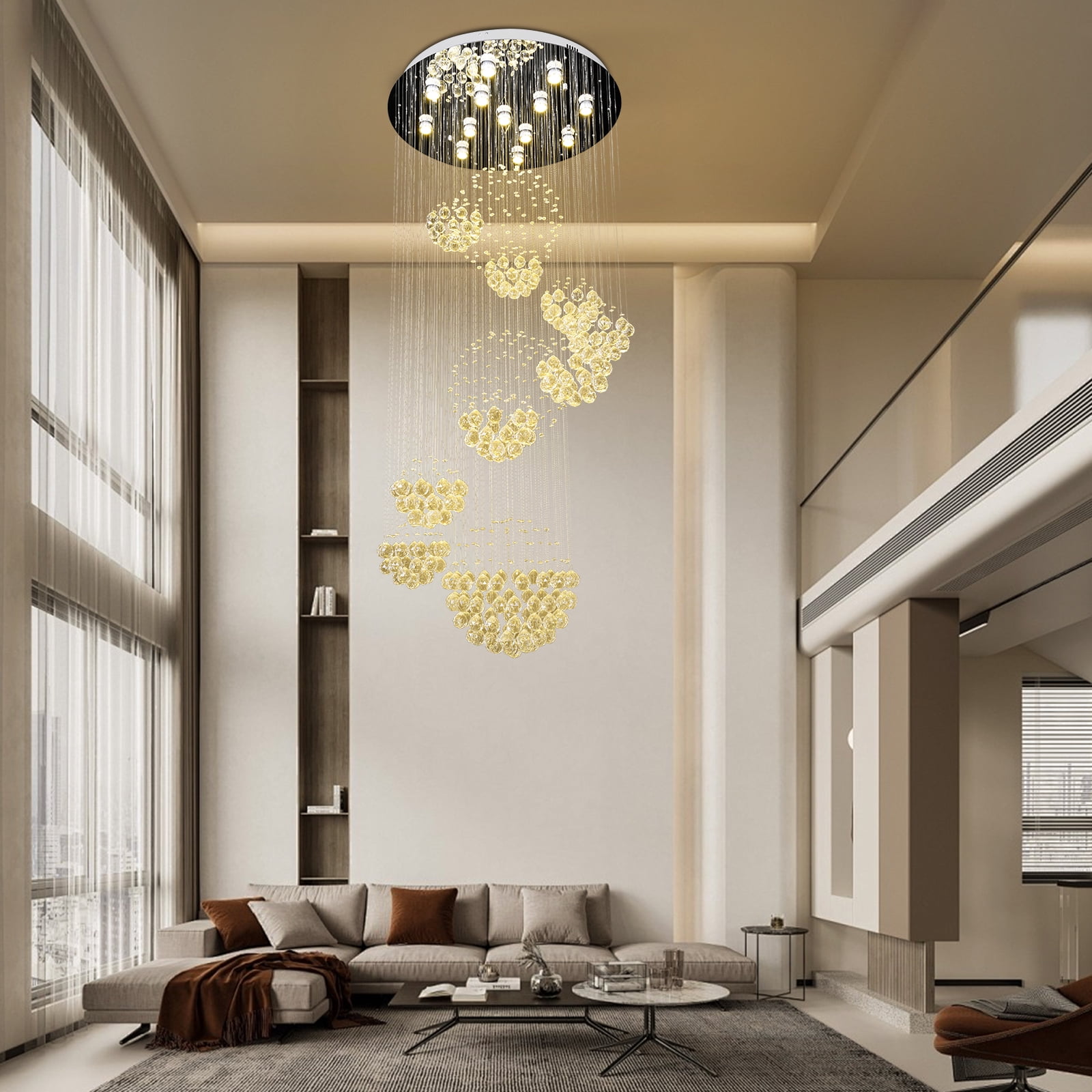 Crystal K9 Crystal Rain Drop Spiral Ceiling Light LED Chandelier ...