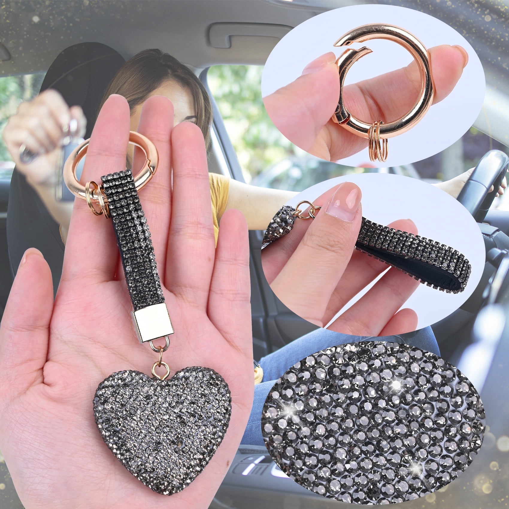 Crystal Keychain for Women, Heart Shape Key Chain with Sparkly ...