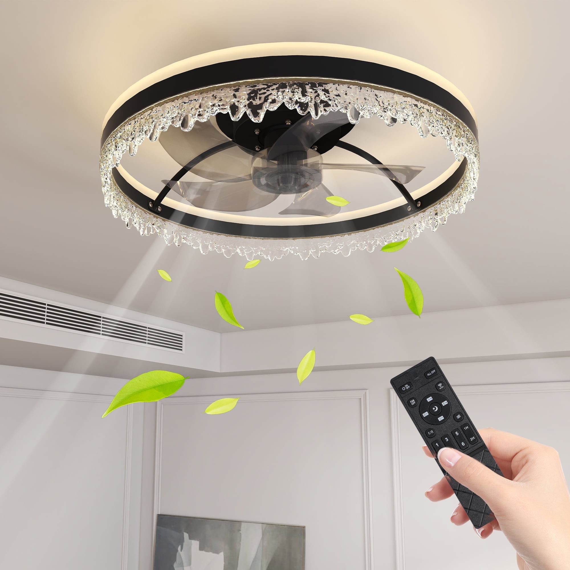 Crystal LED ceiling fan with lighting function and remote/APP control ...