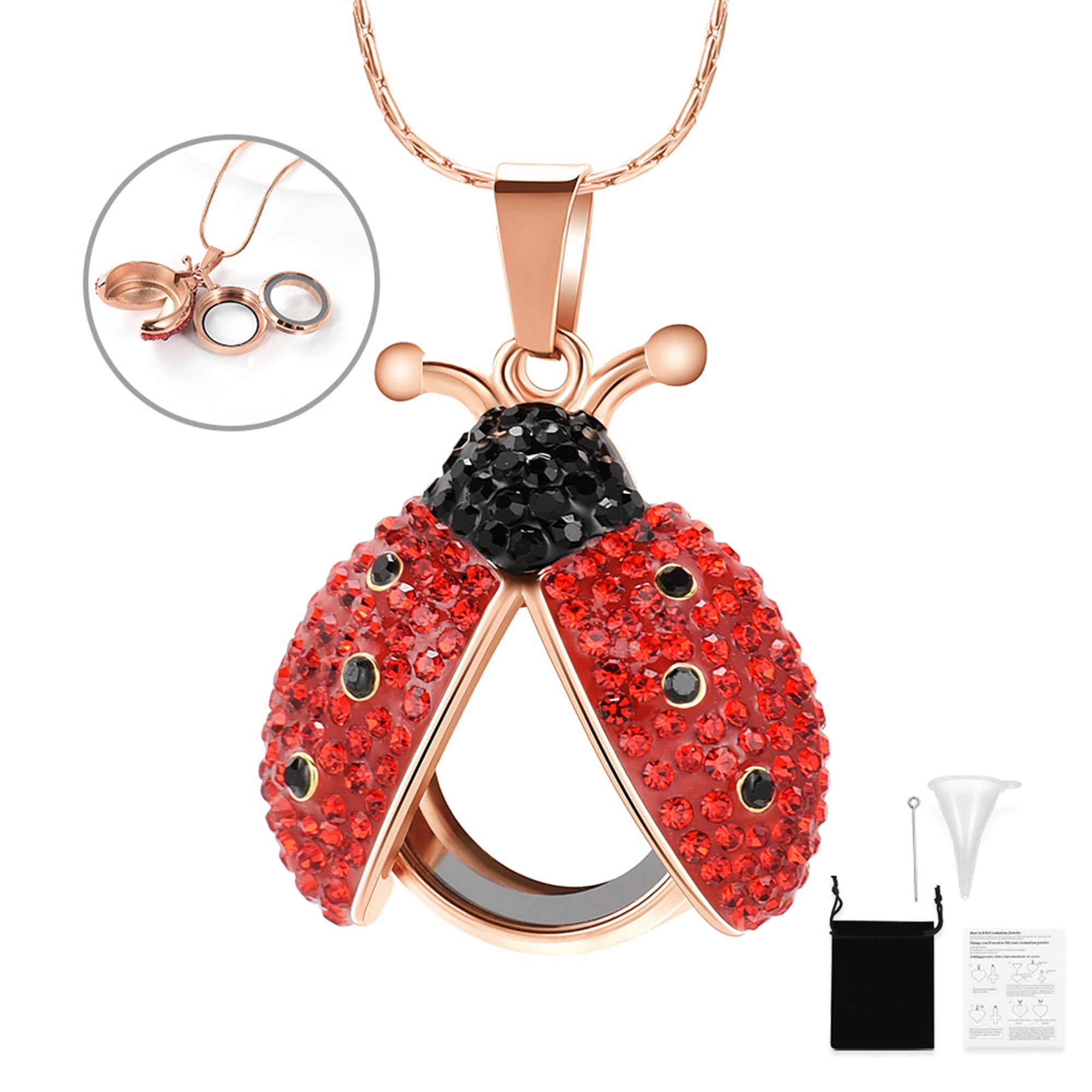 Crystal Ladybug Urn Necklace for Ashes Glass Urn Locket Ash Holder ...