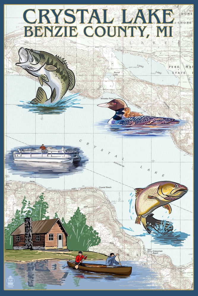 Crystal Lake, Michigan, Lake Chart (12x18 Wall Art Poster, Room Decor ...