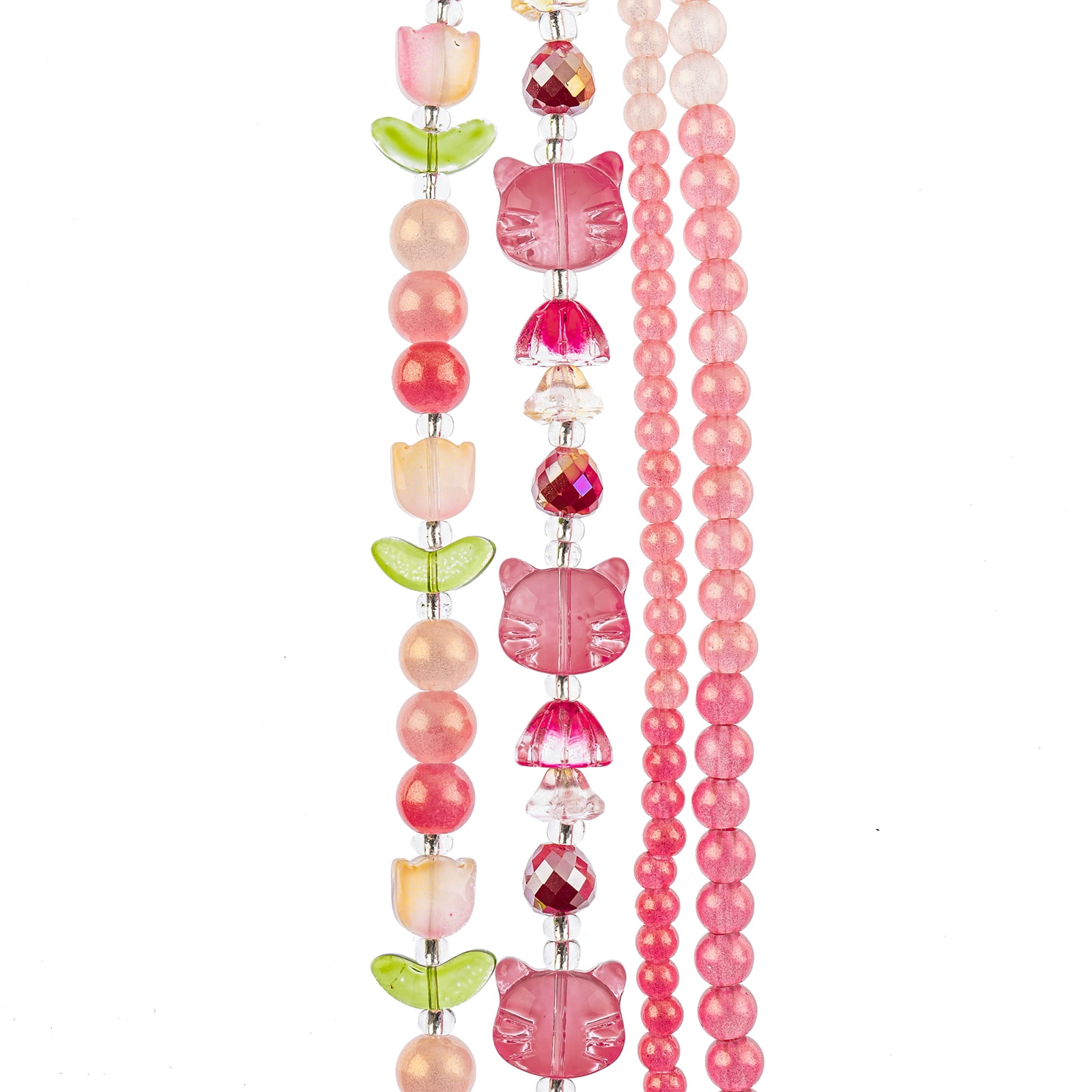 Crystal Lane DIY Glass Garden 13mm Opaque Pink Flower Caps Bead Strand ...