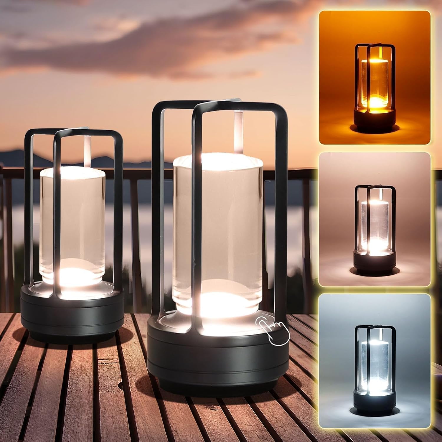 Crystal Lantern Lights Set of 2,Battery Operated Rechargeable Cordless ...