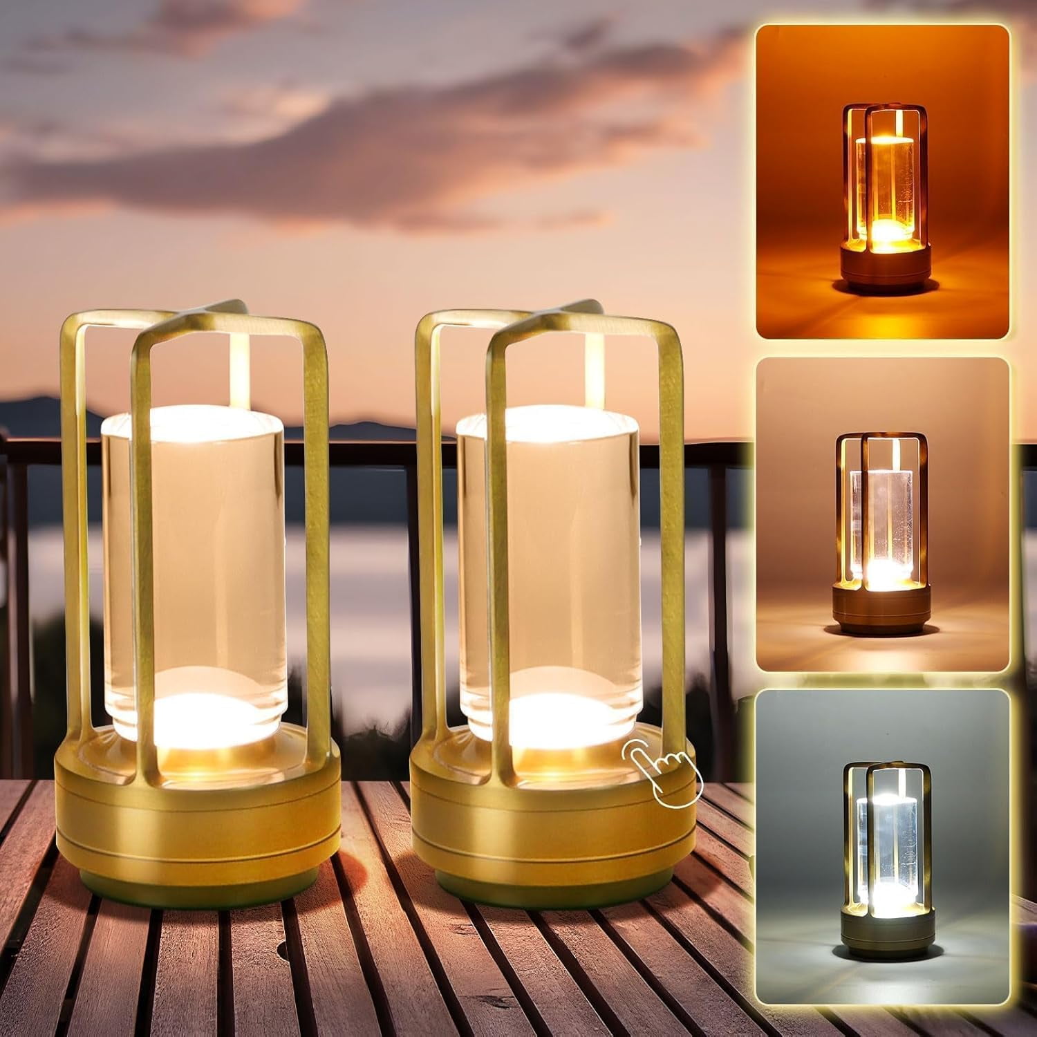Crystal Lantern Lights Set of 2, Battery Operated Rechargeable Cordless ...