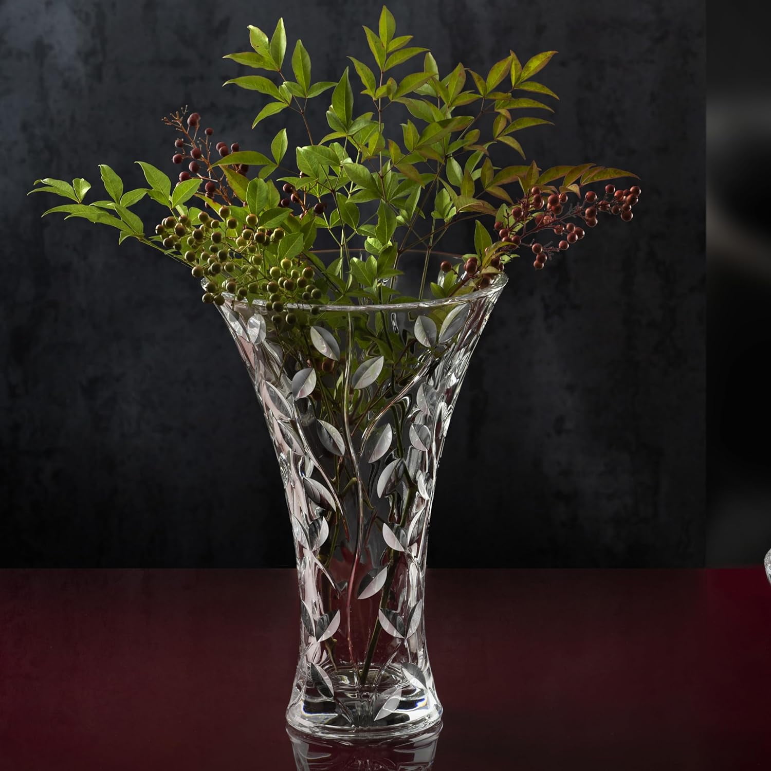 Crystal Laurus Vase 11 Inch - Made In Italy, Cut Crystal Leaf Design ...