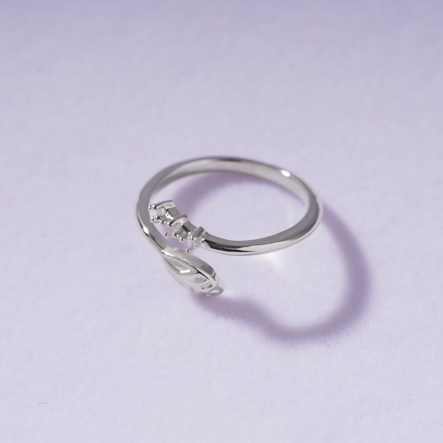 Crystal Leaf Bypass Ring, Sterling Silver Cubic Zirconia Ring, Ring for ...