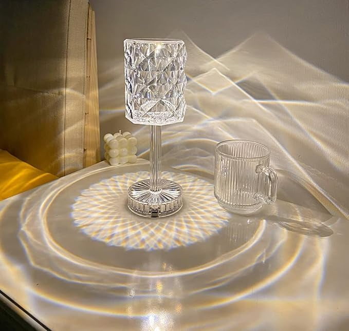 WE Crystal Led Lamp, Crystal Diamond Table Lamp 3-Color Changing Touch ...