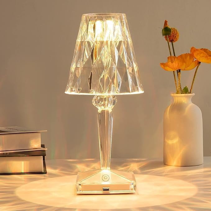 WE Crystal Led Lamp, Crystal Diamond Table Lamp 3-Color Changing Touch ...