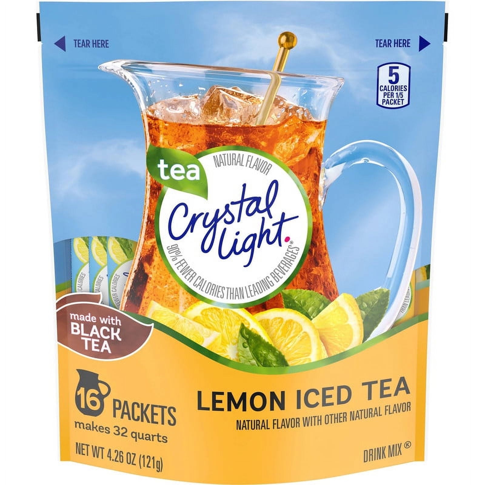 Crystal Light Lemon Iced Tea Drink Mix, 16 Pitcher Packs, 5 Calories ...