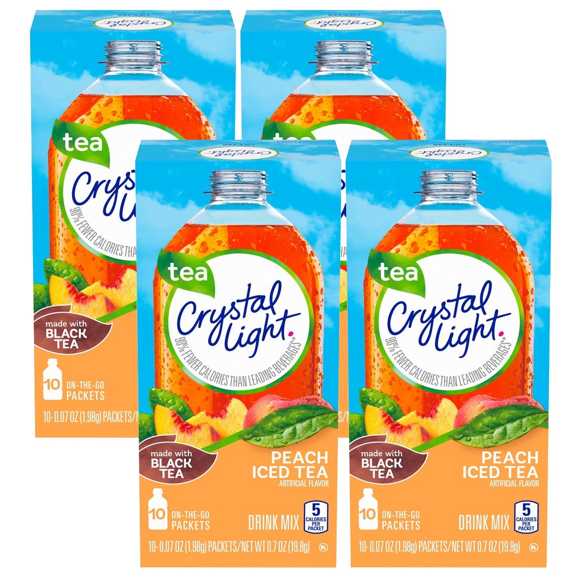 Crystal Light Peach Iced Tea Drink Mix, Low-Calorie, 10 ct Packets, 4 ...