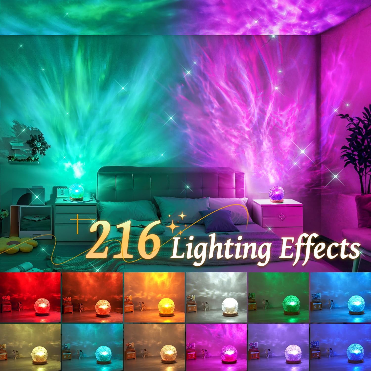 Crystal Light Projector for Bedroom, 216 Modes Mood Lighting for ...