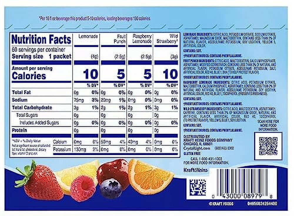 Crystal Light Sugar-Free, Lemonade, Fruit Punch, Raspberry Lemonade and ...