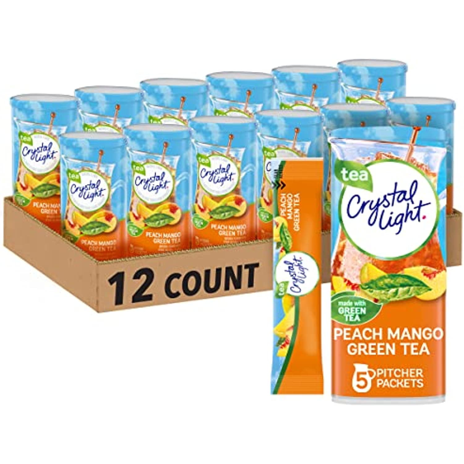 Crystal Light Sugar-Free Peach Mango Green Tea Powdered Drink Mix, 60 Count Pitcher Packets ...
