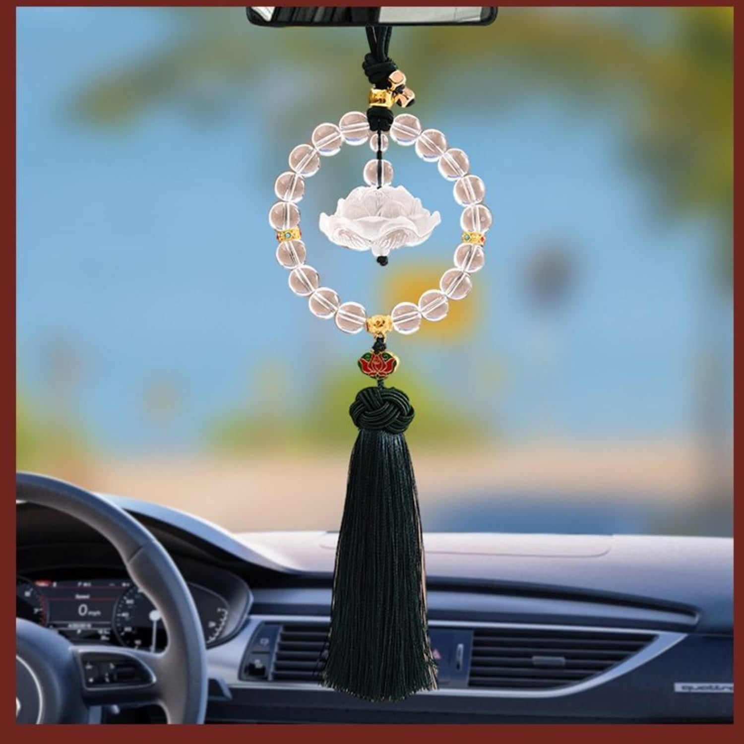 Crystal Lotus Rearview Mirror Hanging Ornament Car Interior Decor ...