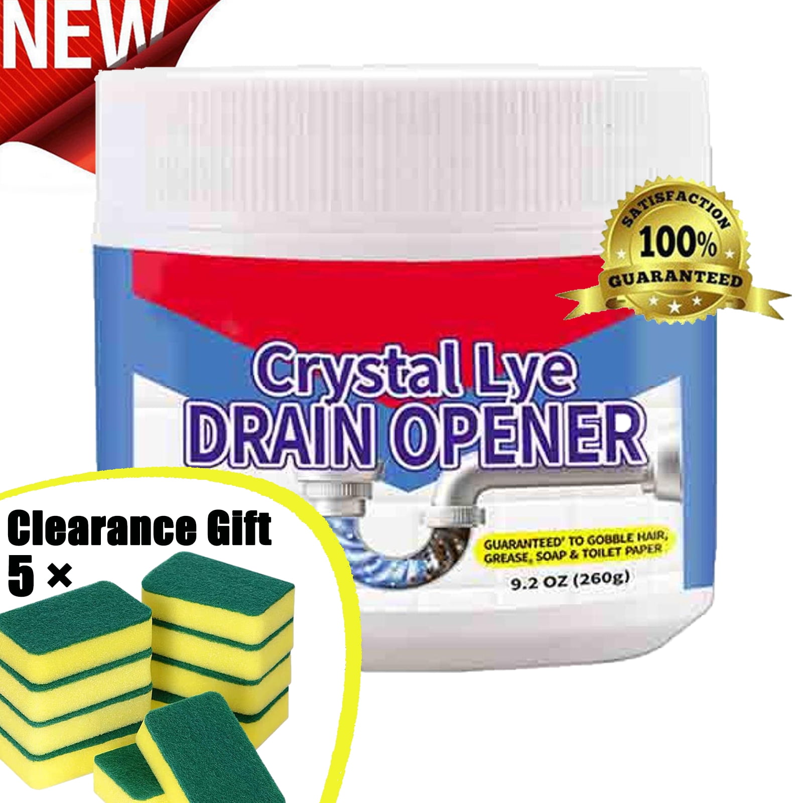 Crystal Lye Drain Opener, 9.2oz Lye Sodium Hydroxide, Unclogs Bathroom ...
