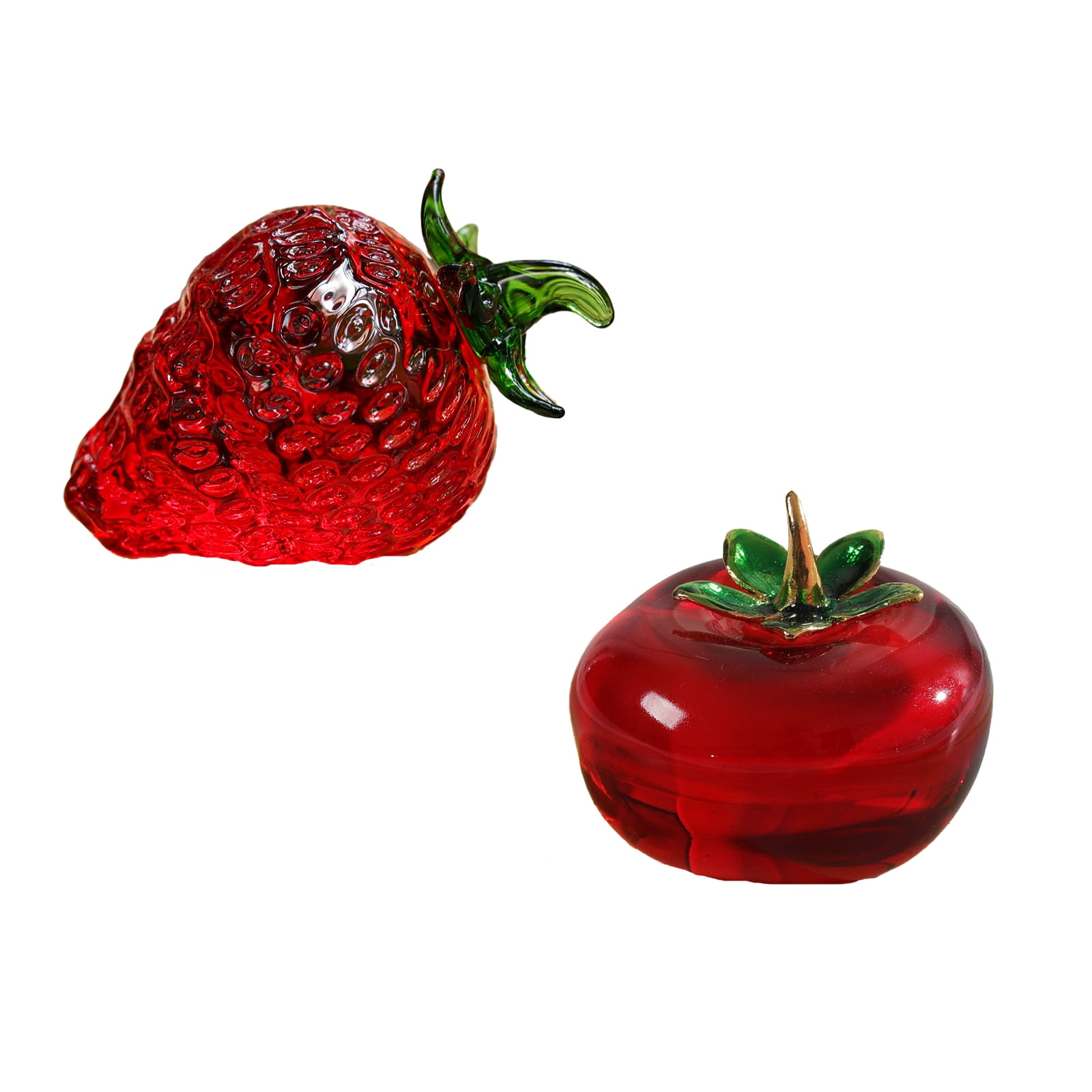 Crystal Mini Strawberry and Metal Leaves Persimmon Collectible ...
