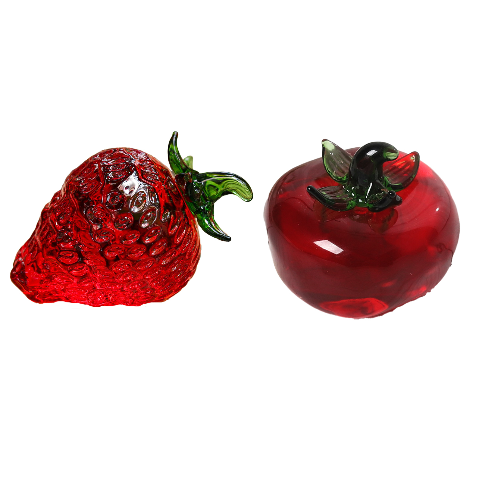 Crystal Mini Strawberry and Red leaves Persimmon Collectible Figurines ...
