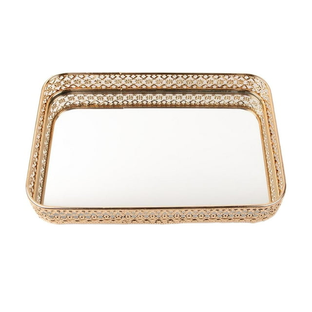 Crystal Mirrored Cosmetic Tray Vanity Rectangle Jewelry Trinket ...