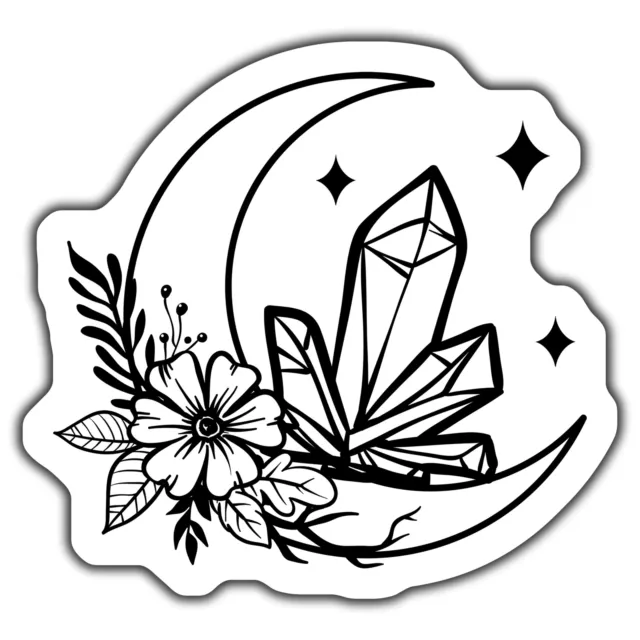 Crystal Moon Flower Sticker, Celestial Floral Art Decal, Gothic Vinyl ...