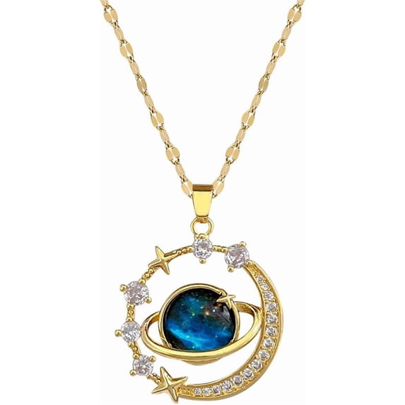 Crystal Moon Star Celestial Pendant Necklace for Women 14K Gold Plated ...