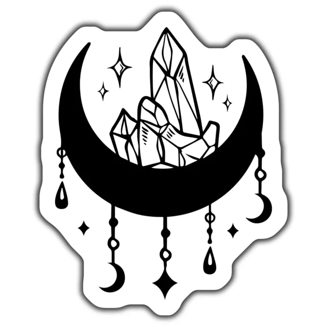 Crystal Moon Sticker, Celestial Vinyl Sticker, Moon And Stars Decal ...