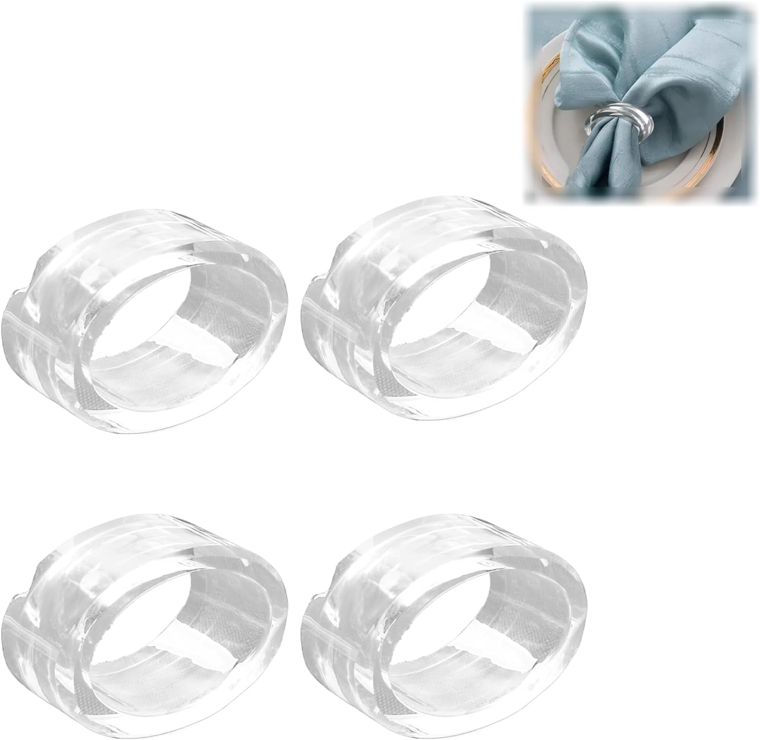 Crystal Napkin Rings Set: Clear Napkin Rings Set of 4, Elegant Napkin ...