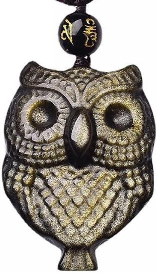 Crystal Natural Professional Grade Gold Black Obsidian owl Necklace ...