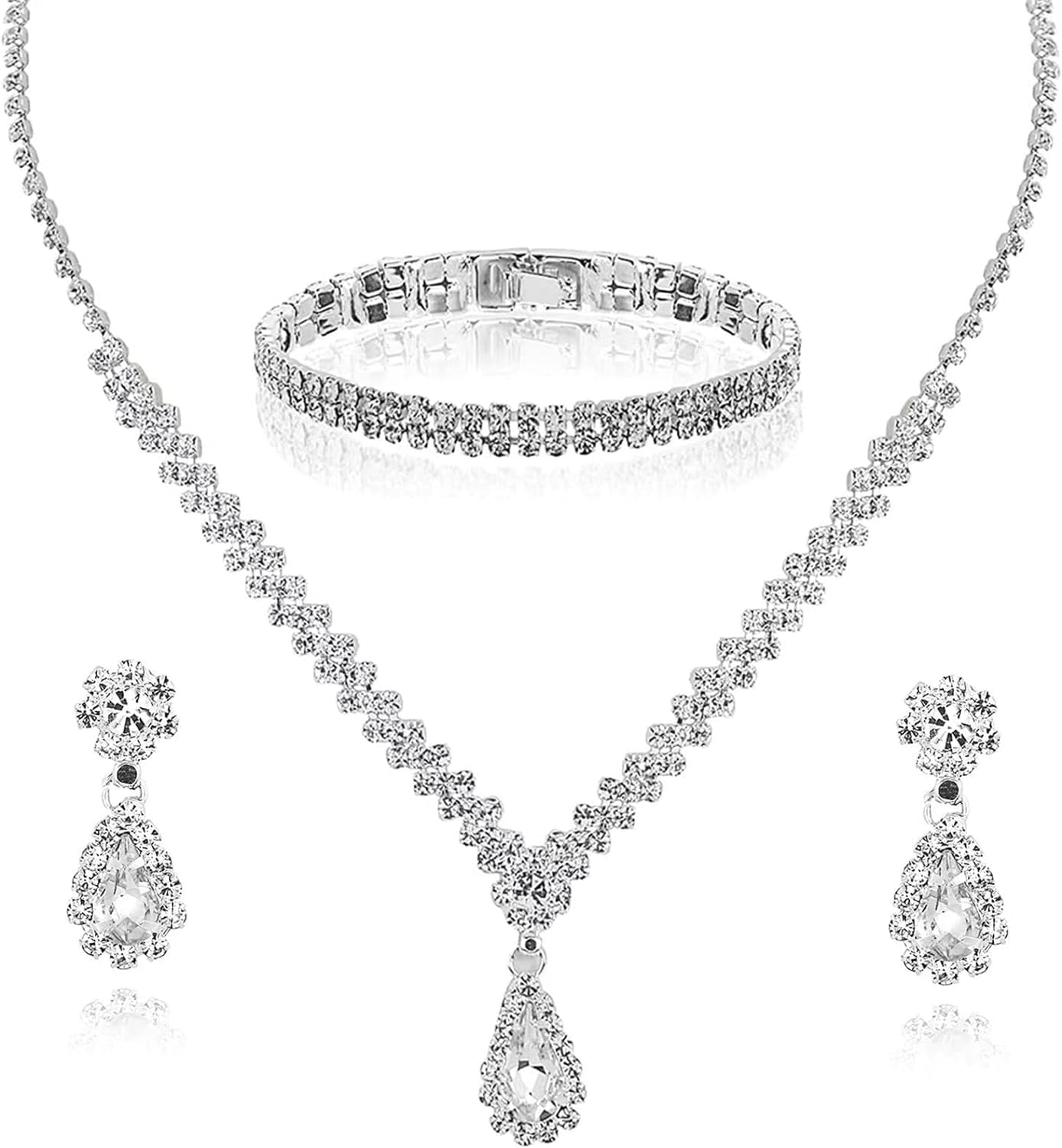 Crystal Necklace Earrings Bracelets Set Wedding Rhinestones Necklaces ...