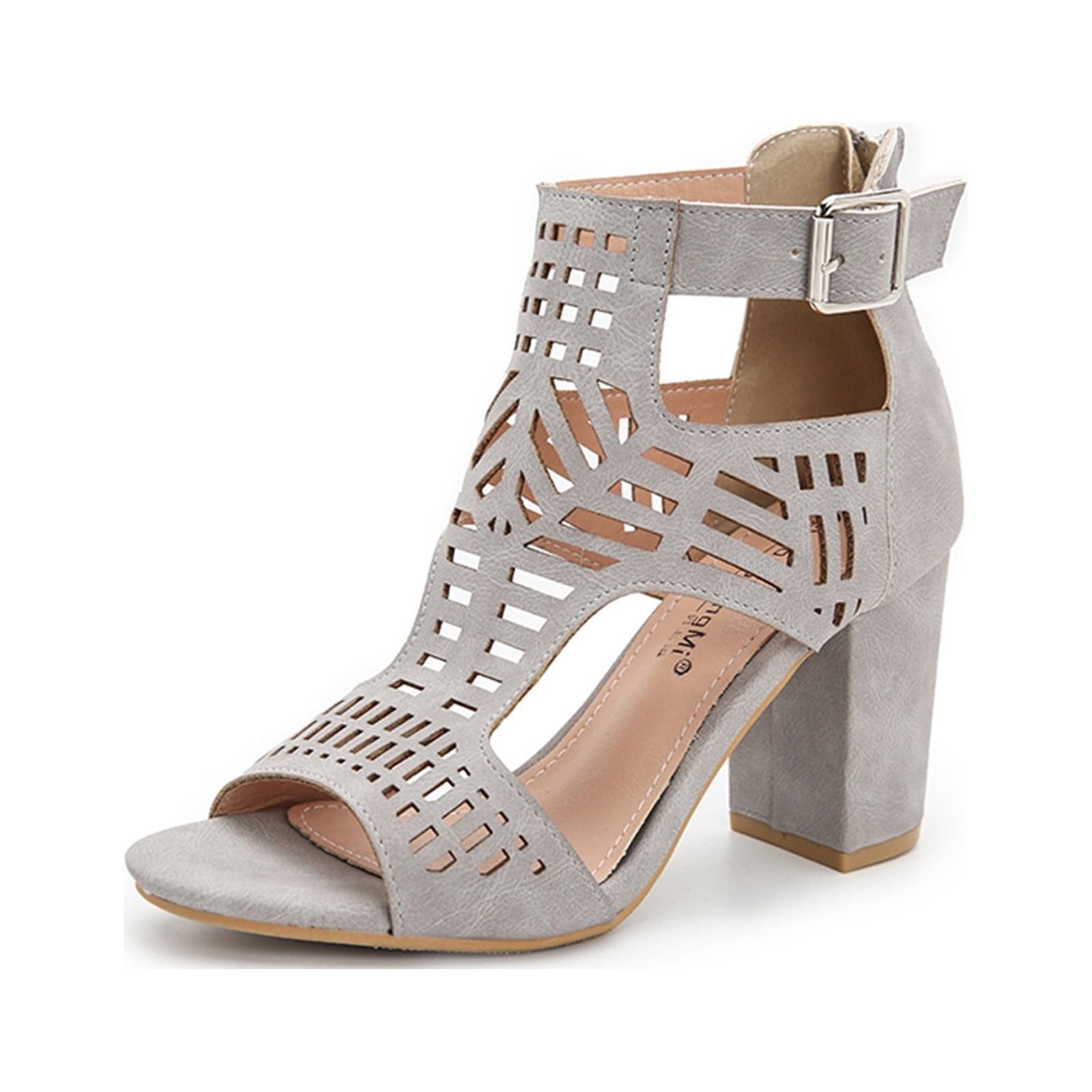 Crystal Open Toe Sandal - Women Ankle Strap Chunky Heel Sandals Cut Out ...