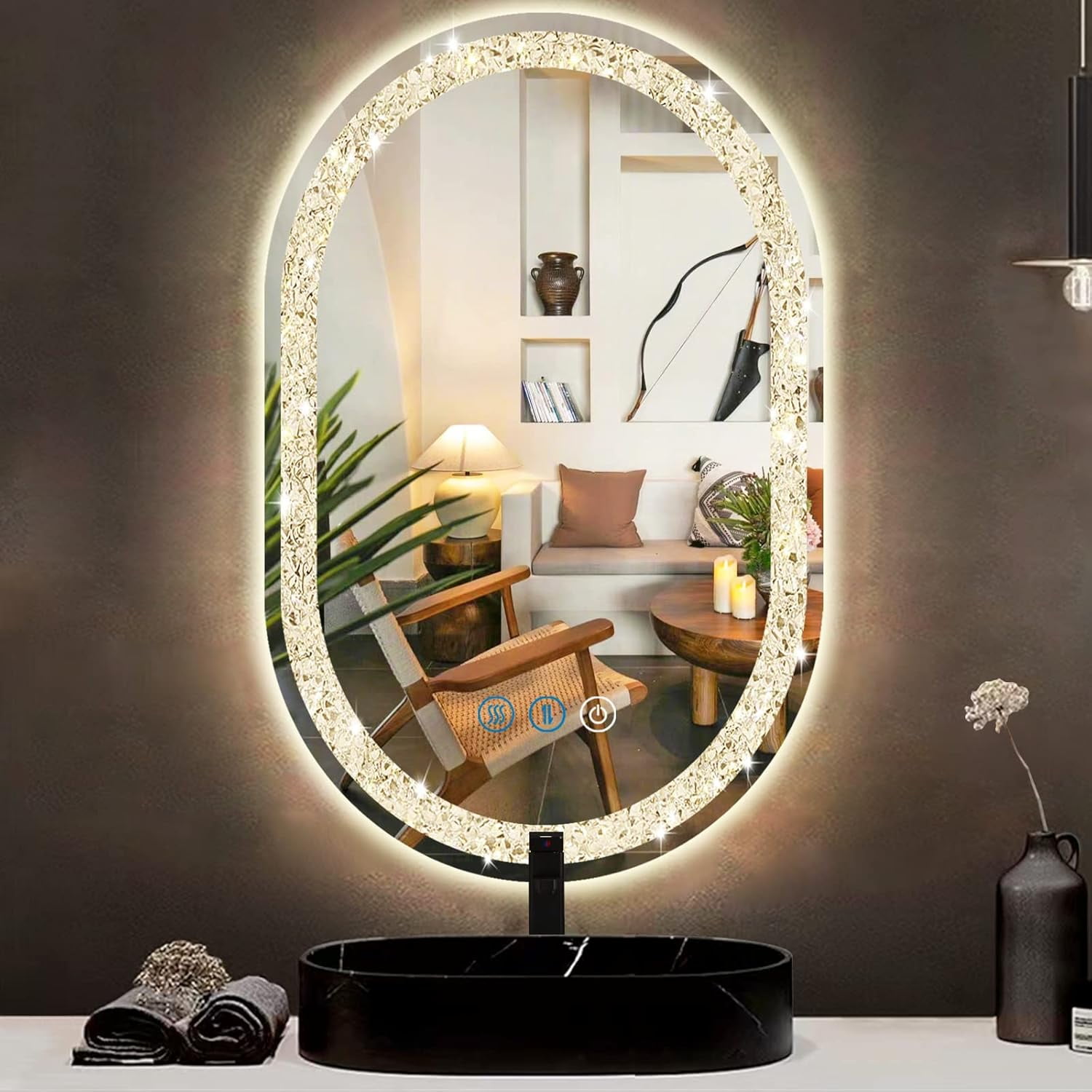 Crystal Oval Vanity Mirror with Lights 16 x 24 Inch Crystal Oval ...