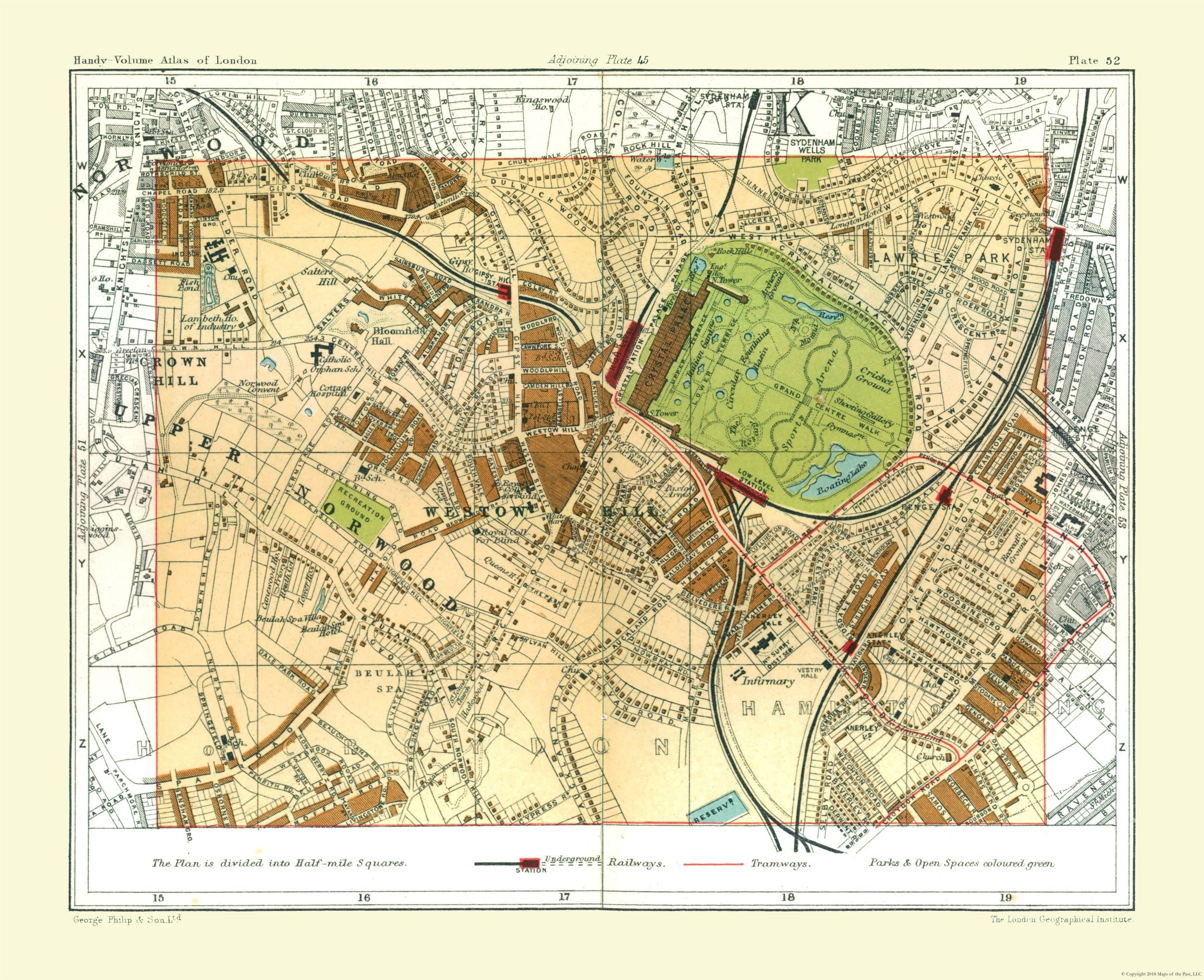 Historic Map - Crystal Palace London England - Philip 1904 - 28.24 x 23 ...