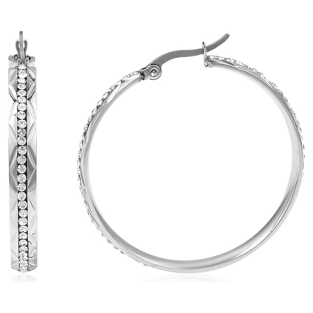 Crystal Pave Hoop Earrings - Ion Plated Stainless Steel Hoop Earrings ...