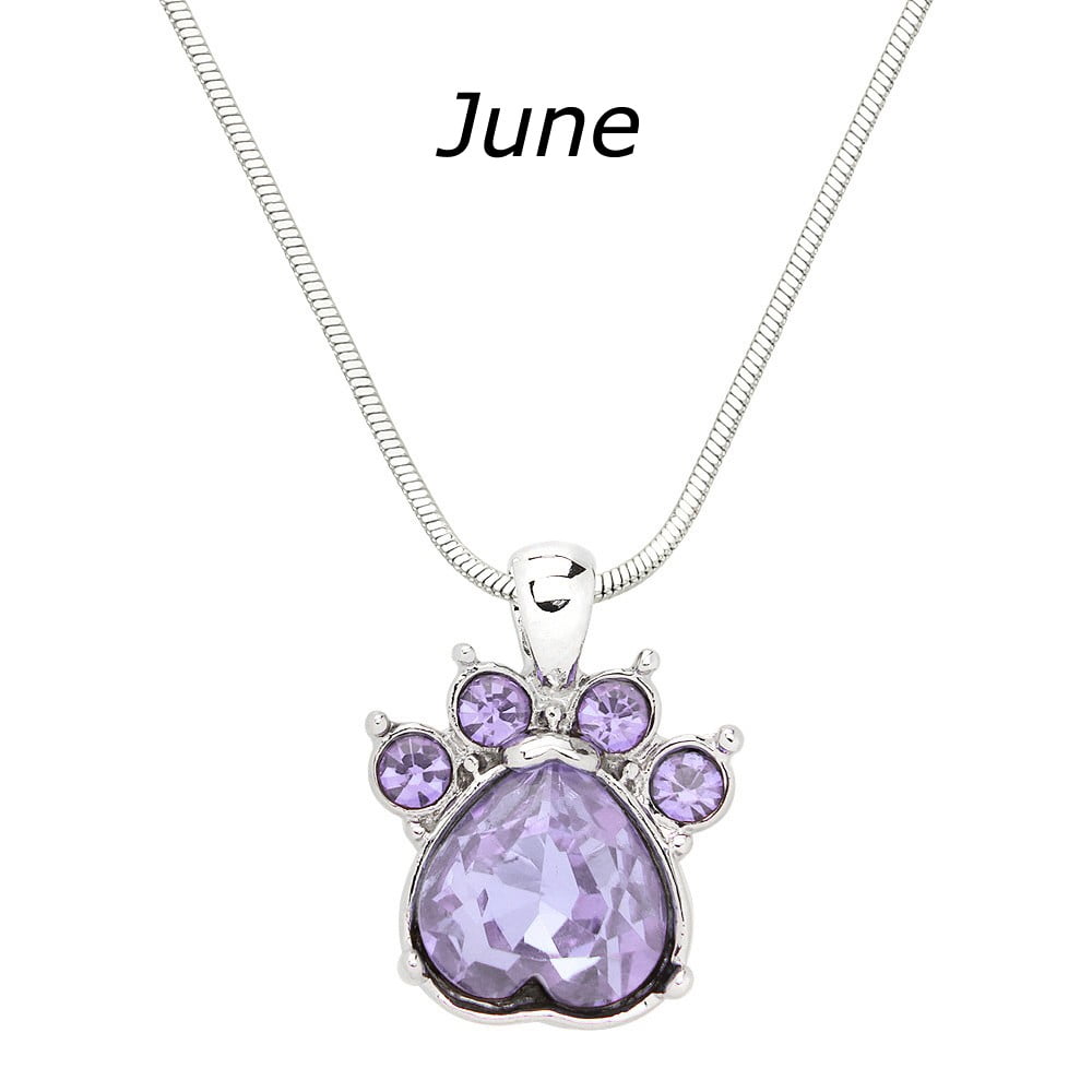 Crystal Paw Birthstone Pendant Necklace Rhinestone Crystal Rhodium ...