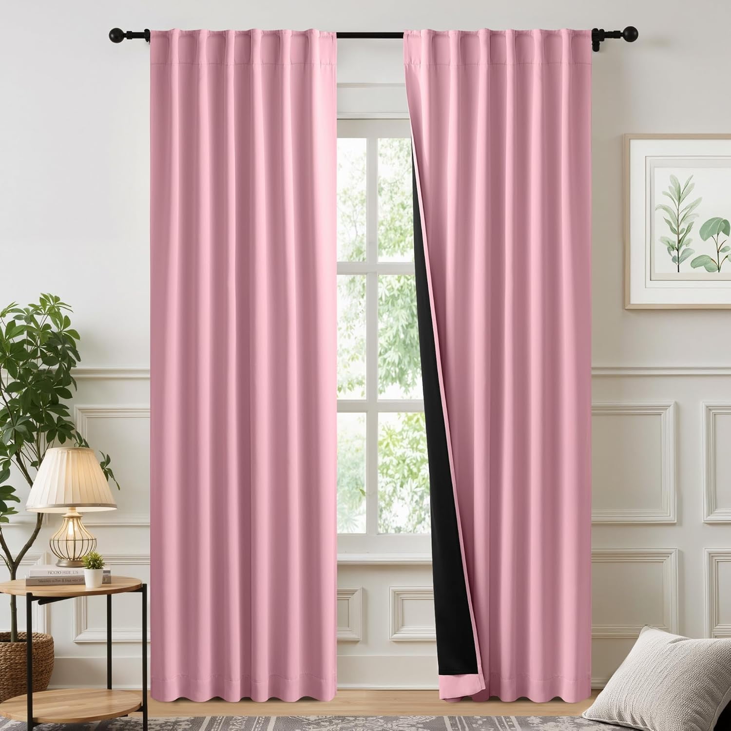 Crystal Pink Double Layered 100% Blackout Curtains, 2 Panels 52" x 84", Thermal Insulated Drapes ...