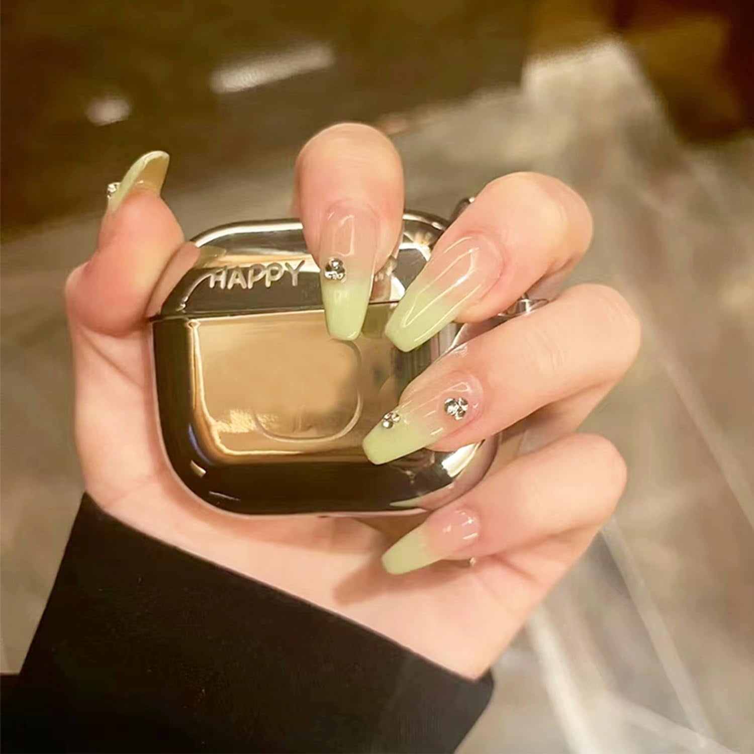 Crystal Press on Nails Medium Coffin Shape, Fake Nails with Ombre ...