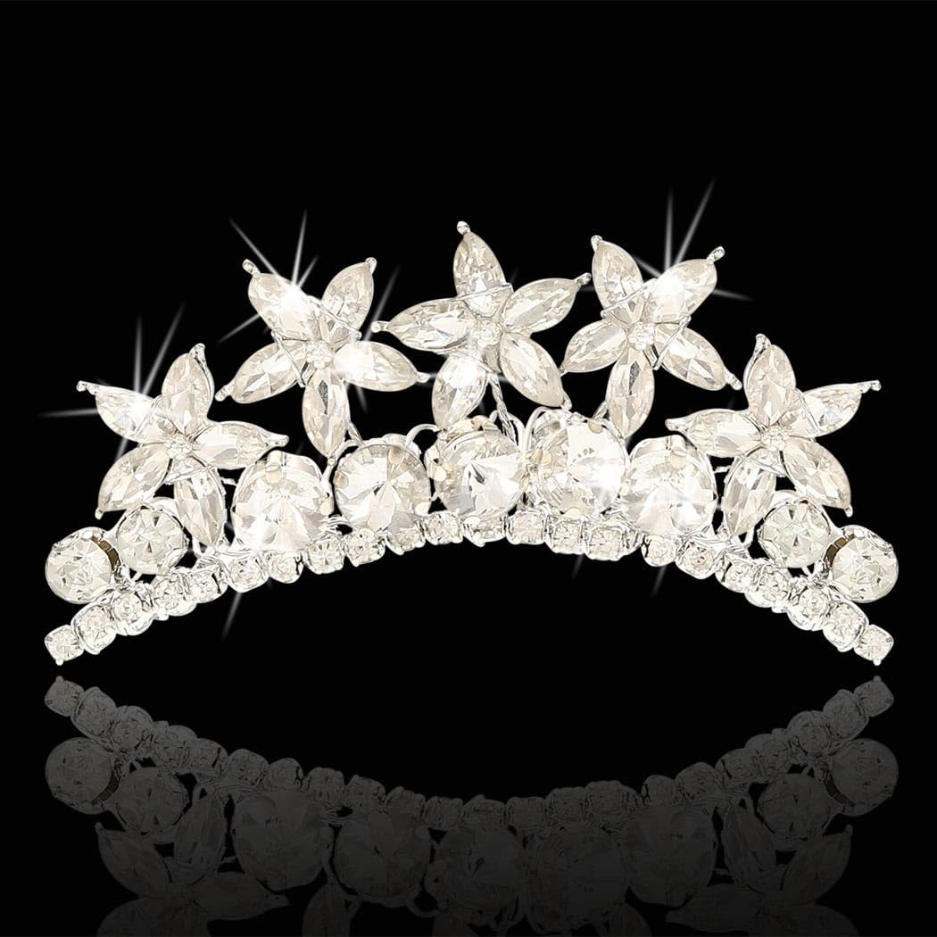 Crystal Princess Hair Comb Silver Mini Tiara Comb Rhinestone Party ...
