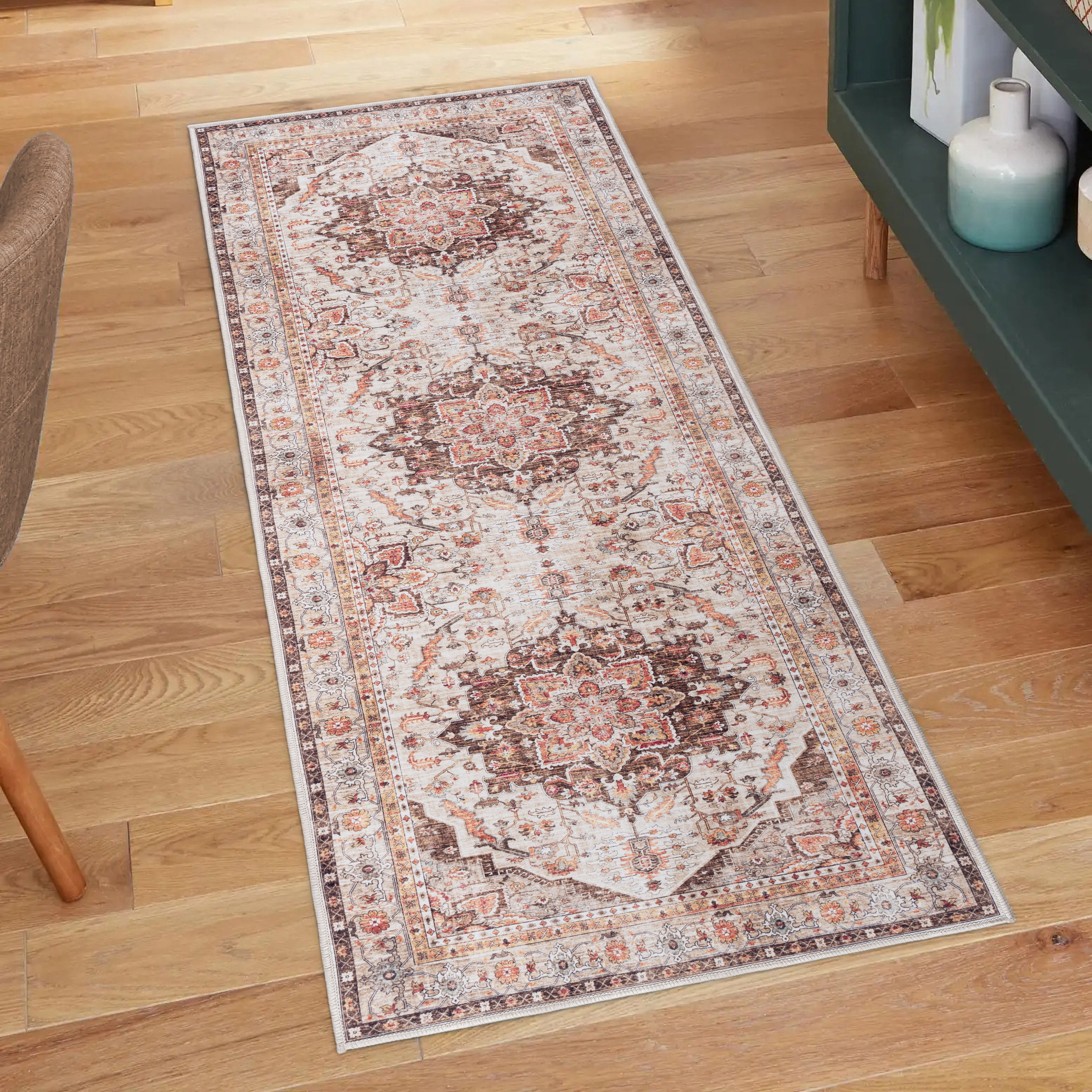Crystal Print Soha Traditional Moroccan Brown Washable Indoor Area Rug ...
