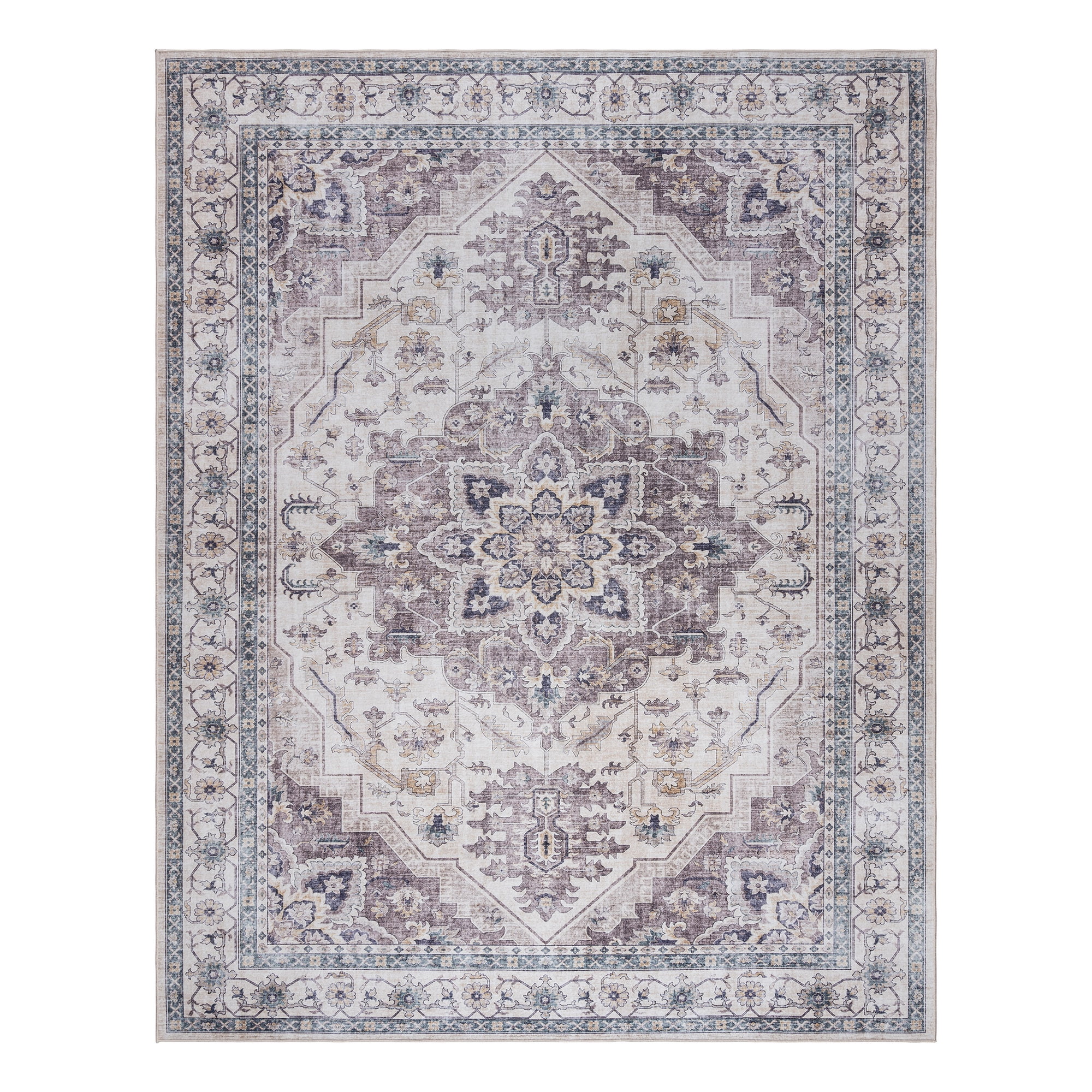 Crystal Print Soha Traditional Moroccan Gray Washable Indoor Area Rug ...