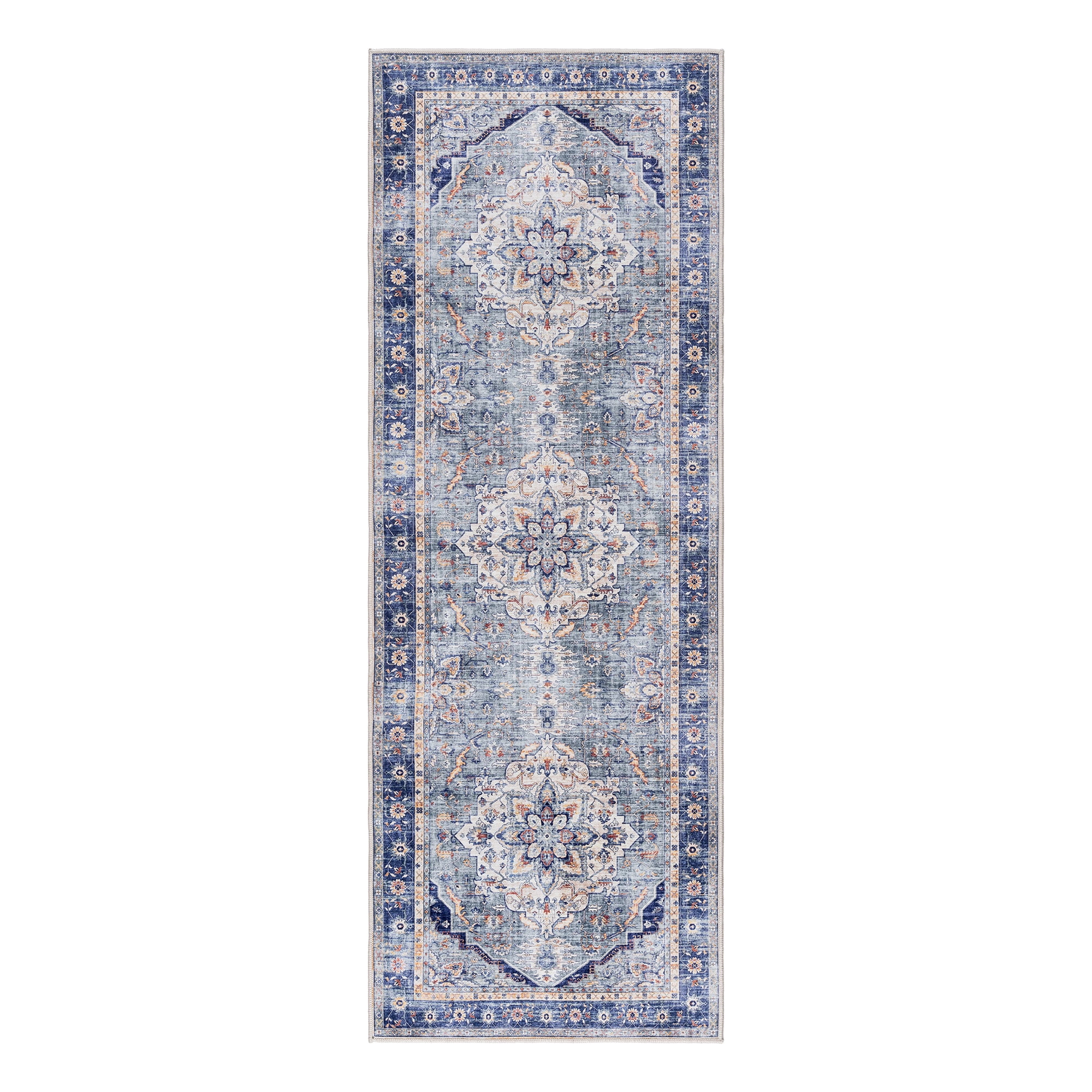 Crystal Print Soha Traditional Moroccan Multi Blue Washable Indoor Area ...