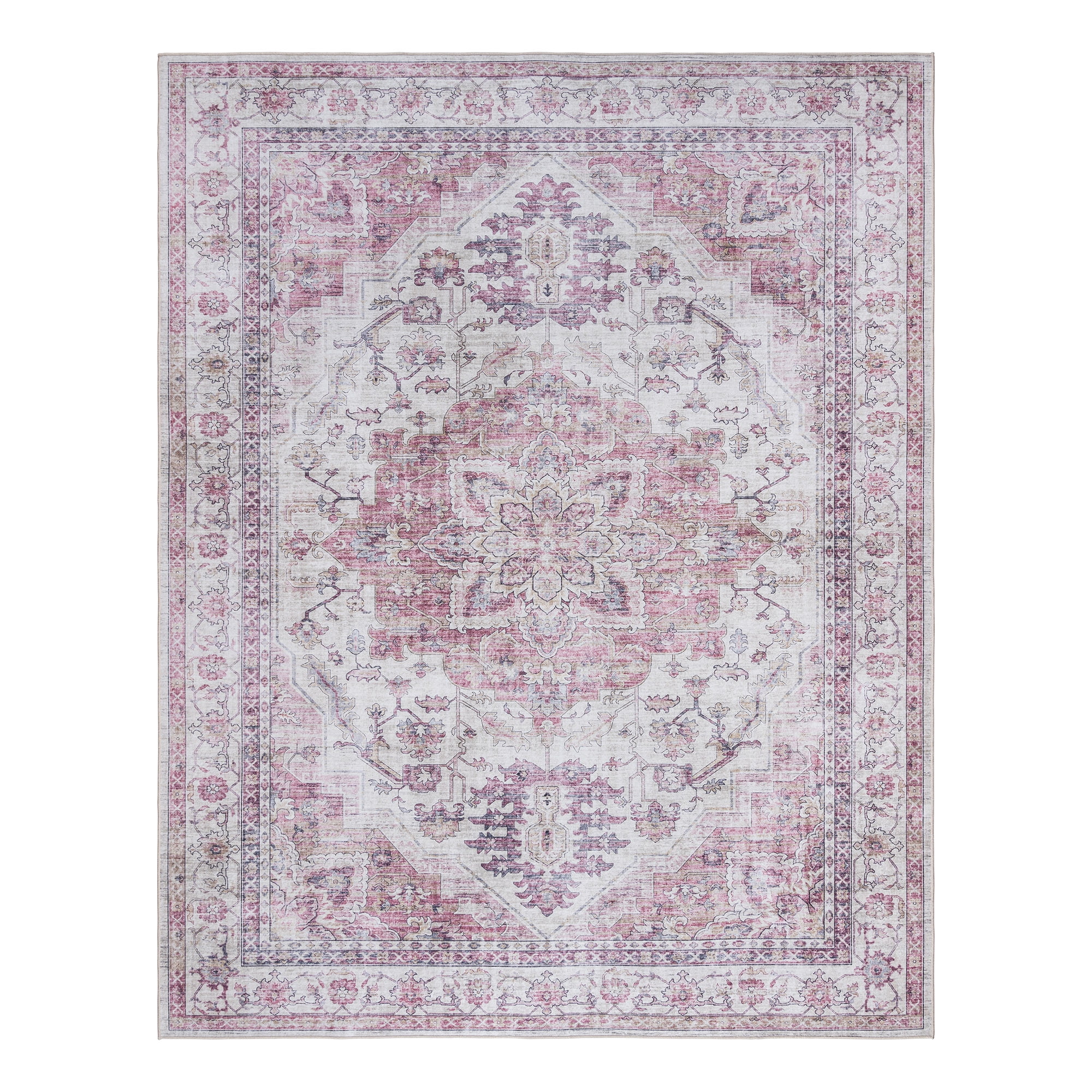 Crystal Print Soha Traditional Moroccan Pink Washable Indoor Area Rug ...