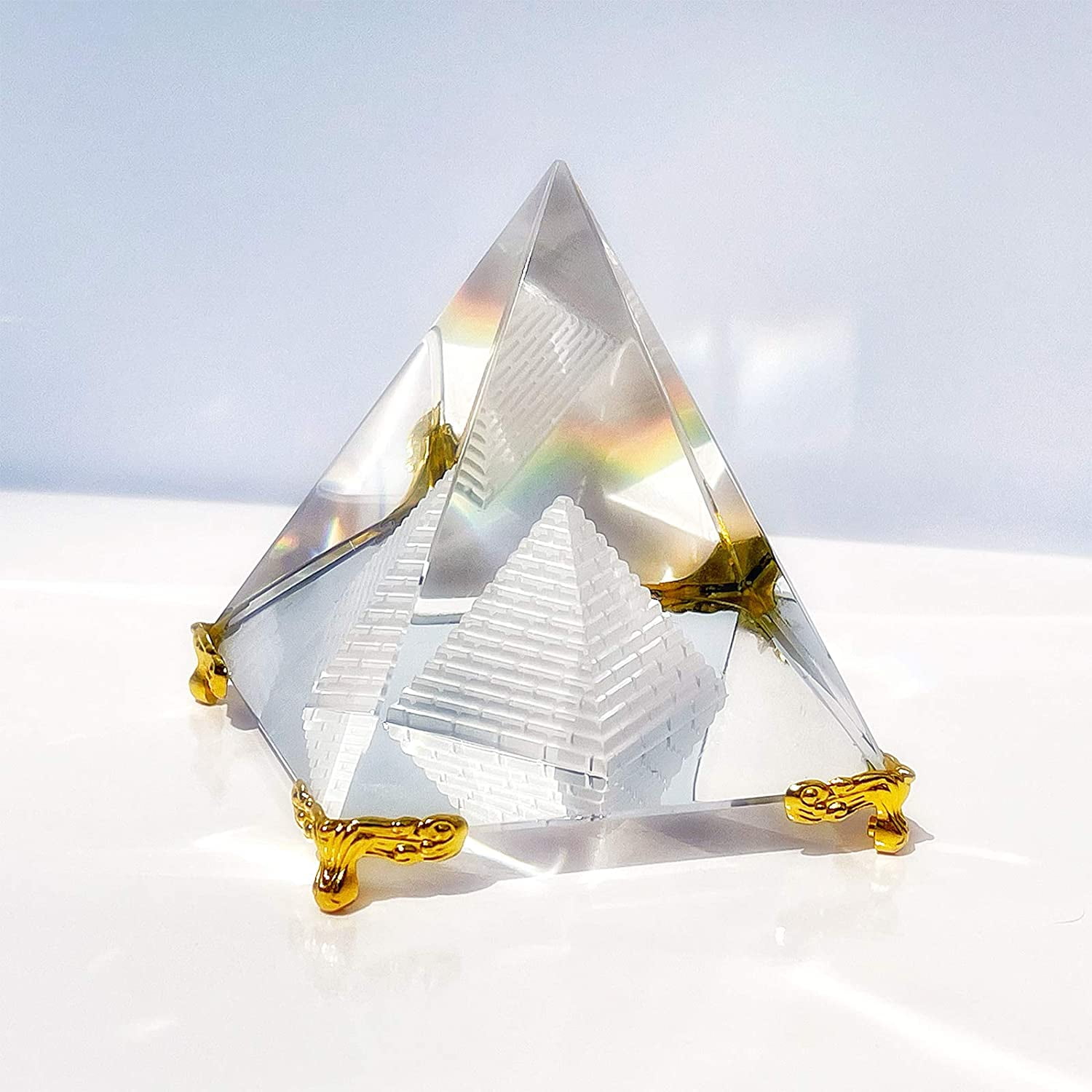Crystal Pyramid Prism, Feng Shui Crafts Meditation Crystal with Gold ...