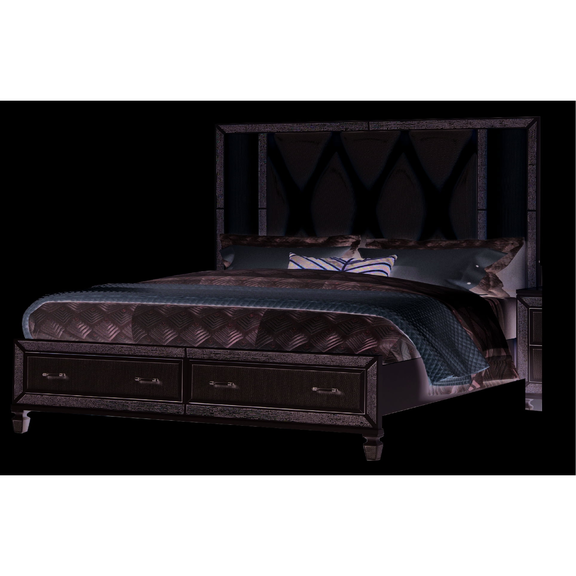 Crystal Queen Bed In White - Wood Made With Glared And Led Illuminated ...